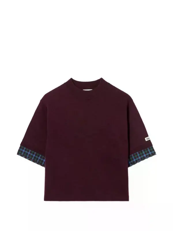 Claudie Pierlot Tartan Trim Short Sleeve Sweater - Red