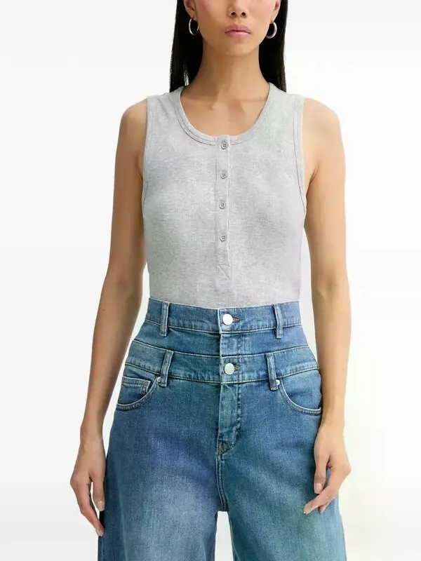 Munthe Button Neck Ribbed Tank Top - Grey