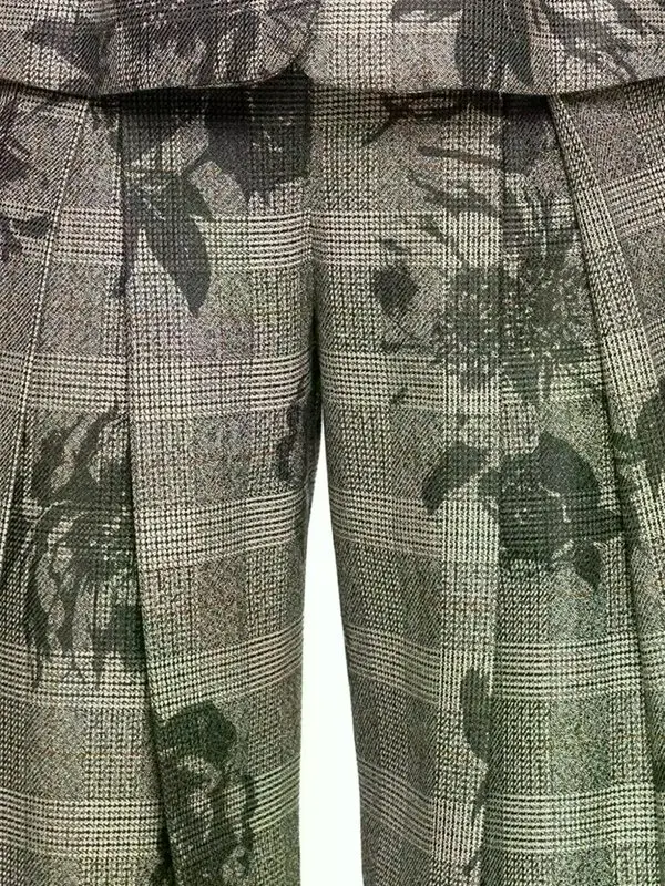 NISSA High-waisted Wide-leg Trousers With Plaid And Floral Print