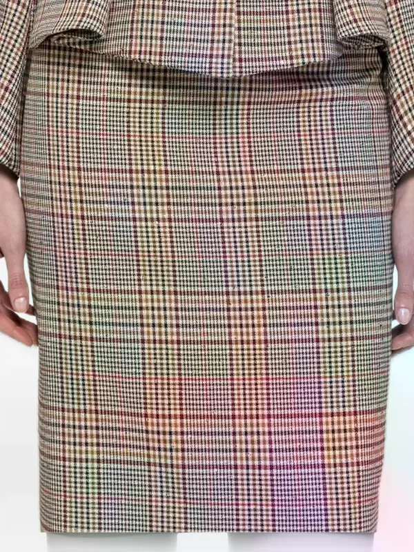 NISSA High-waisted Midi Skirt With Plaid Pattern - Neutrals