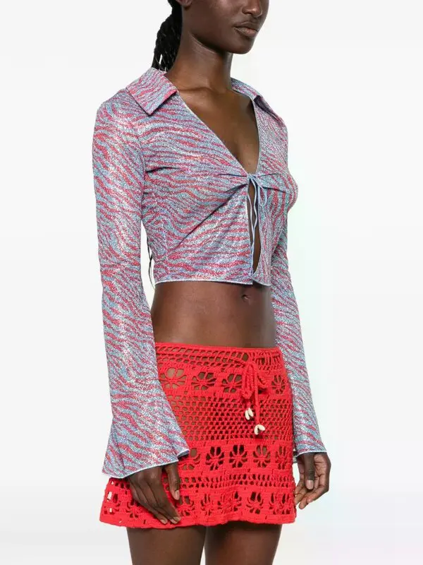 Oseree Animalier Zebra-print Slim-fit Top - Blue