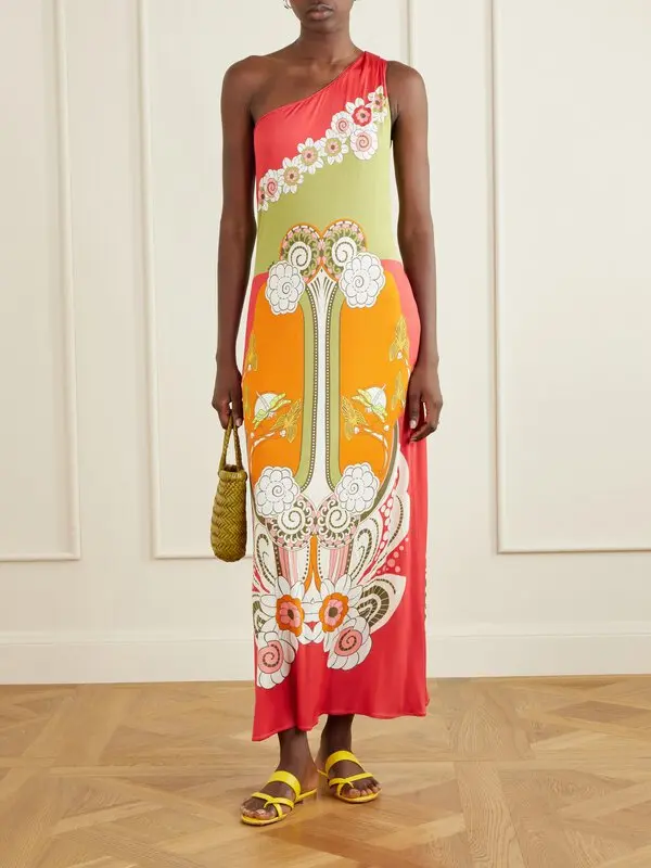 La DoubleJ Clingy Roy One-shoulder Printed Jersey Maxi Dress - Multi