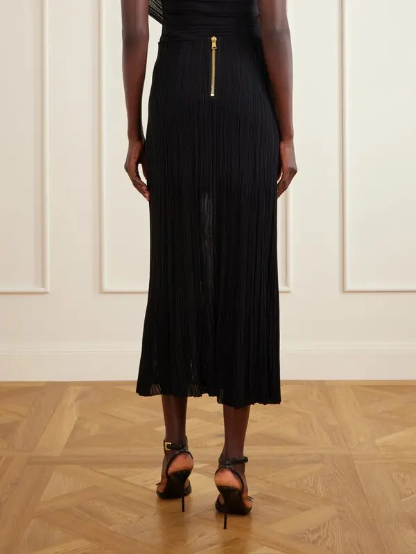 Balmain Plissé Crepe Midi Skirt