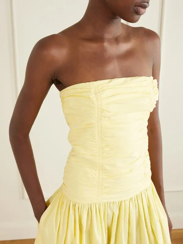 Matteau Strapless Ruched Organic Cotton-poplin Midi Dress - Yellow