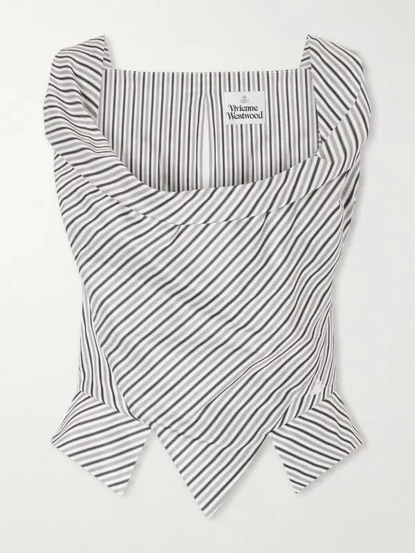 VIVIENNE WESTWOOD Sunday Asymmetric Striped Cotton-poplin Blouse - Gray