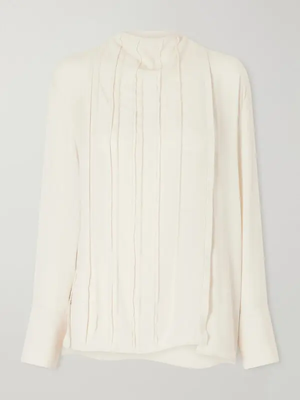 Victoria Beckham Pleated Georgette Blouse - Neutrals