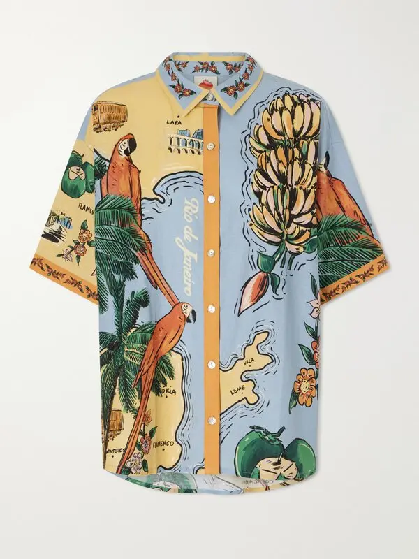 Farm Rio Beaches Path Printed Linen-blend Shirt - Blue