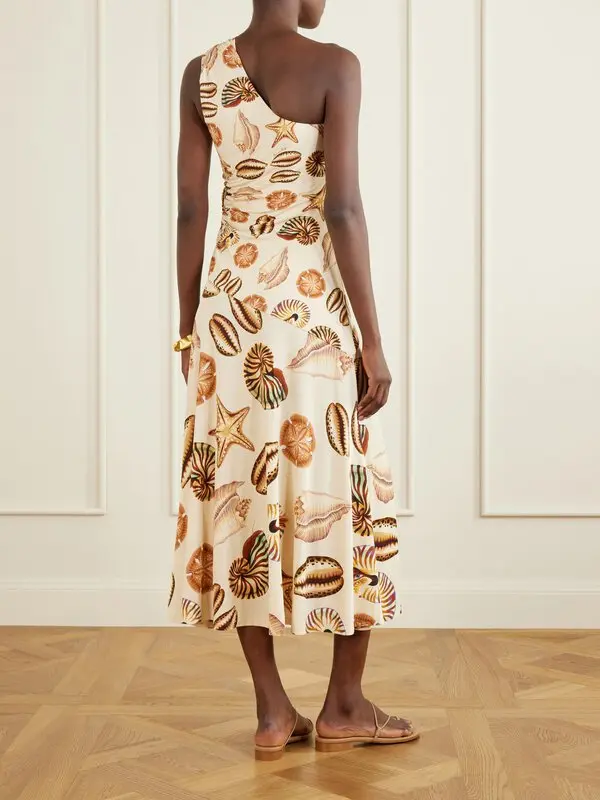Farm Rio Embellished One-shoulder Printed Midi Dress