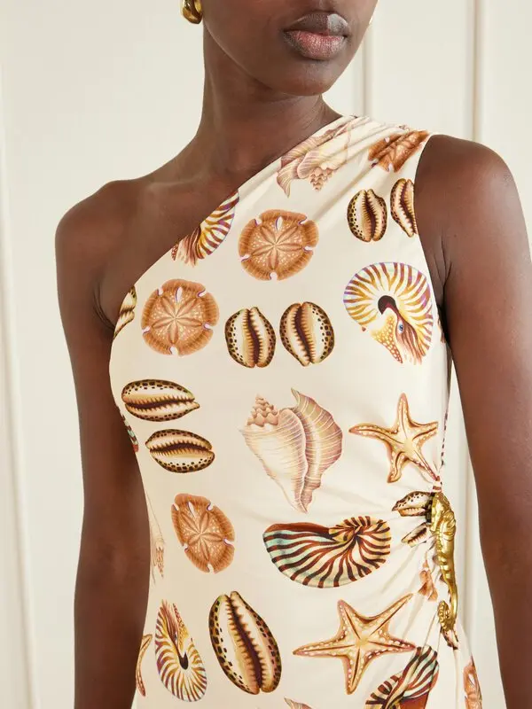Farm Rio Embellished One-shoulder Printed Midi Dress