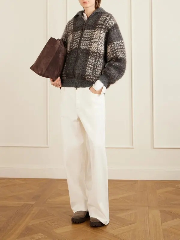 Brunello Cucinelli Sequined Checked Knit Jacket