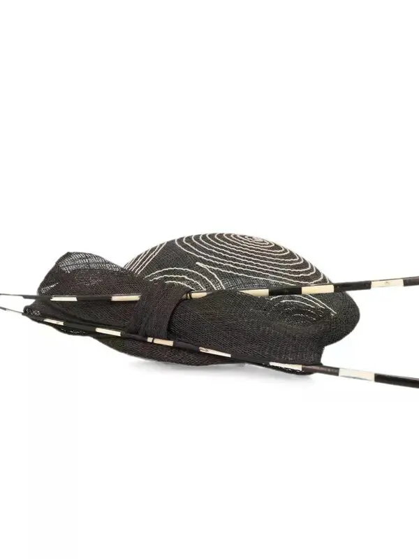 Giorgio Armani Fascinator Hat With Spiral Print And Feather Embellishment - Black