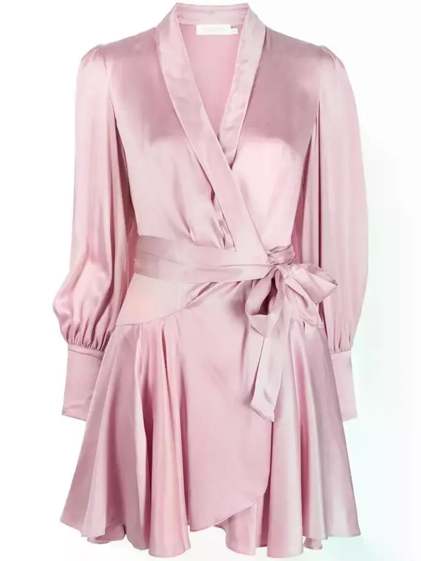Zimmermann Long-sleeve Wrap Silk Minidress - Pink
