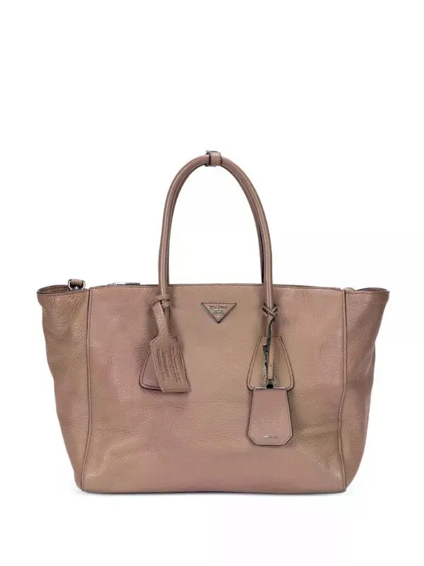 Prada Logo Plaque Tote Bag - Neutrals