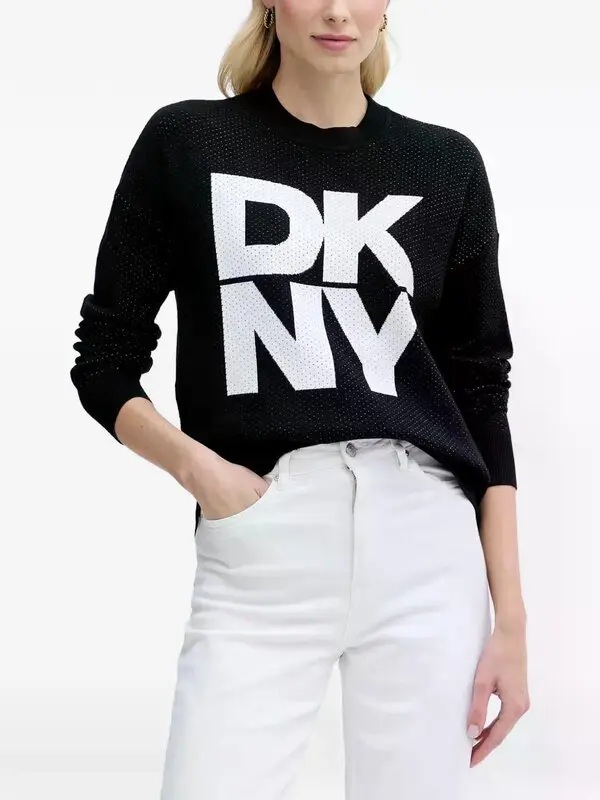 Dkny Logo Embellished Crewneck Sweatshirt - Black