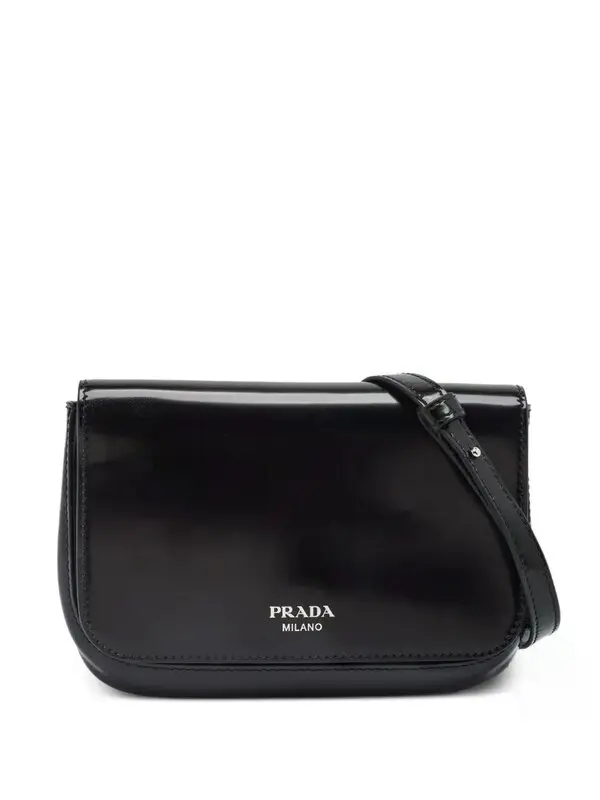Prada Brushed Leather Flap Crossbody Bag - Black