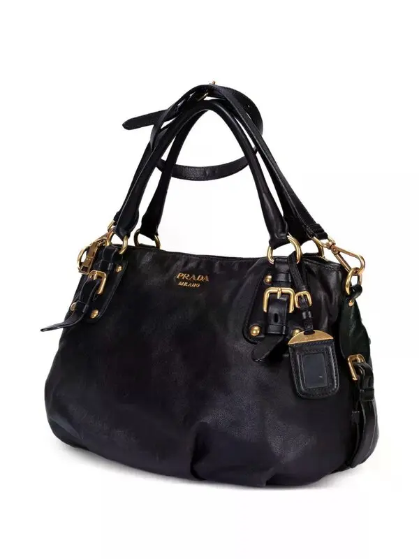 Prada Buckled Leather Shoulder Bag - Black