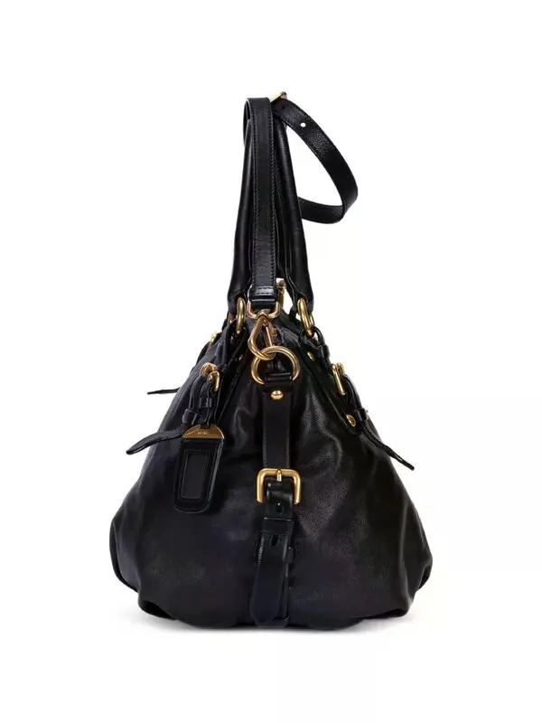 Prada Buckled Leather Shoulder Bag - Black