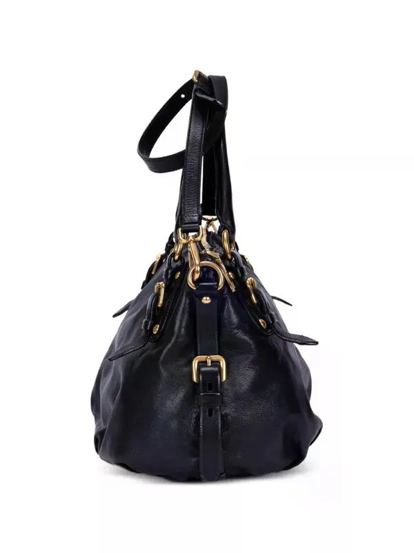 Prada Buckled Leather Shoulder Bag - Black