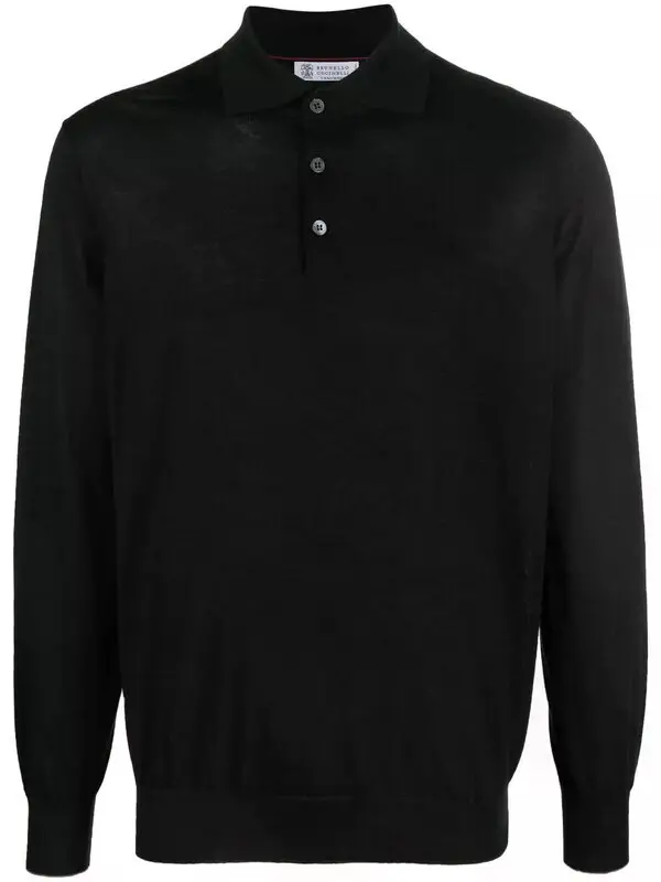 Brunello Cucinelli Button-front Long-sleeved Polo Shirt - Black