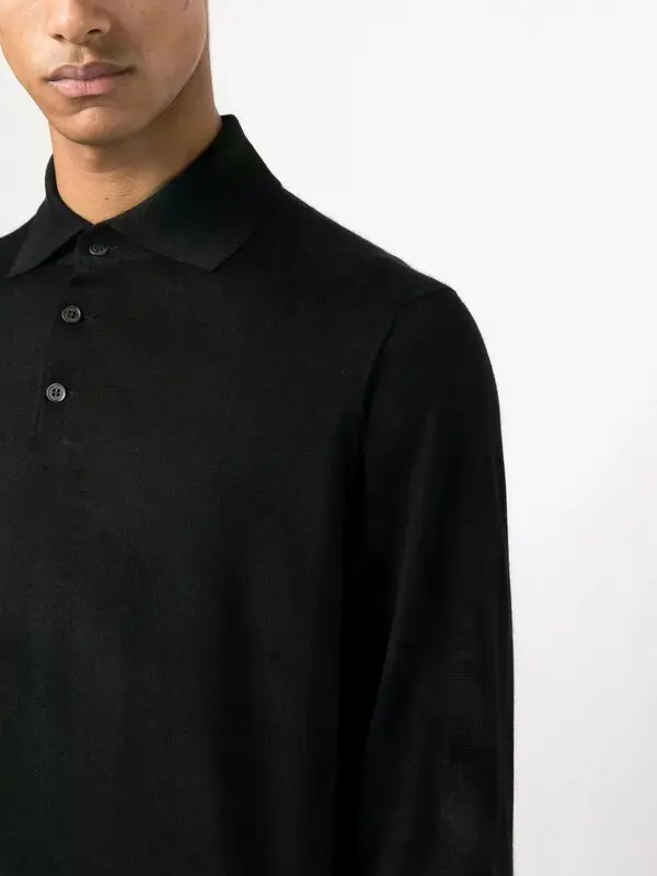 Brunello Cucinelli Button-front Long-sleeved Polo Shirt - Black