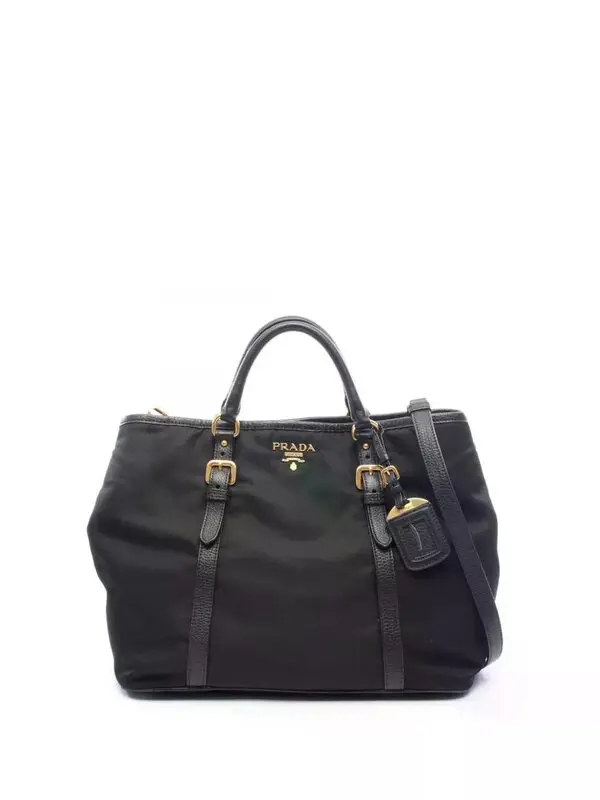 Prada 2010-2016 Vitello Daino Trimmed Tessuto Satchel - Black