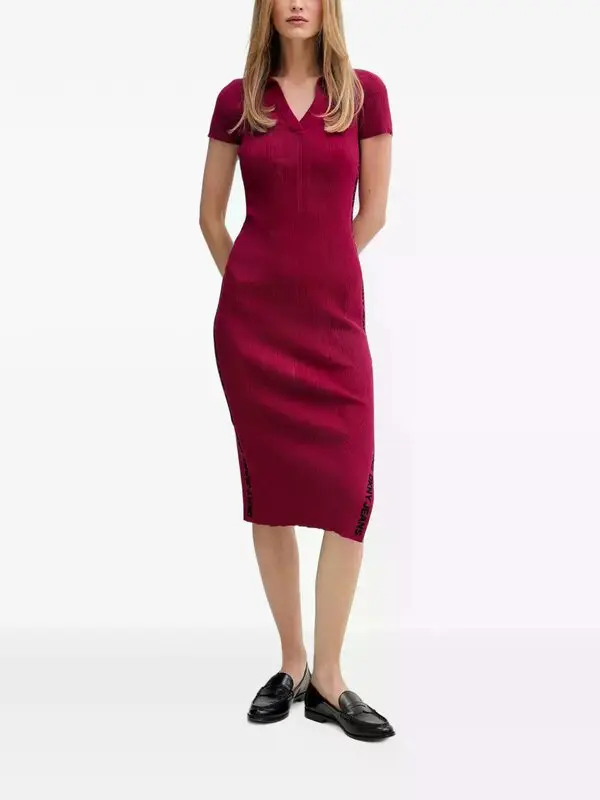 Dkny Ribbed-knit Midi Dress With Logo Tape Detail - Red
