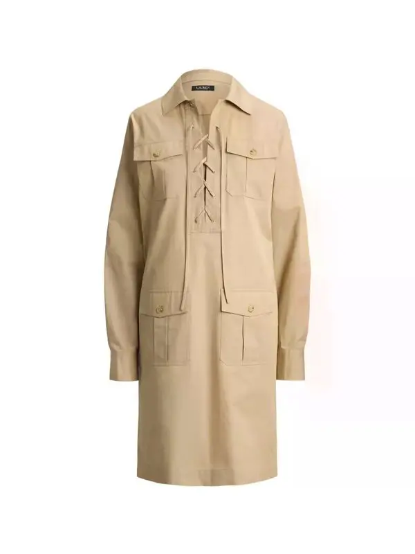 Ralph Lauren Beige Cotton Lace-up Detail Mini Shirt Dress - Neutrals