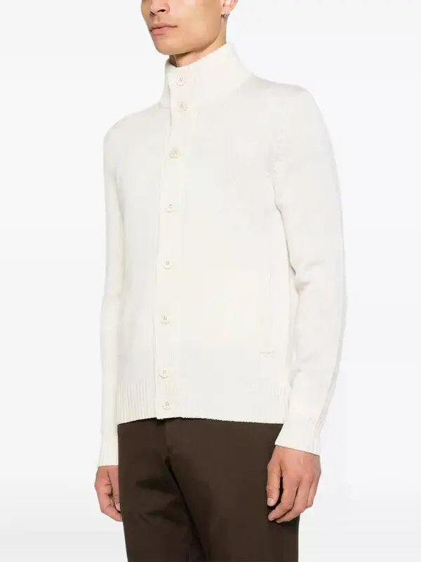 ZANONE Ribbed-knit High-neck Wool Cardigan - Neutrals