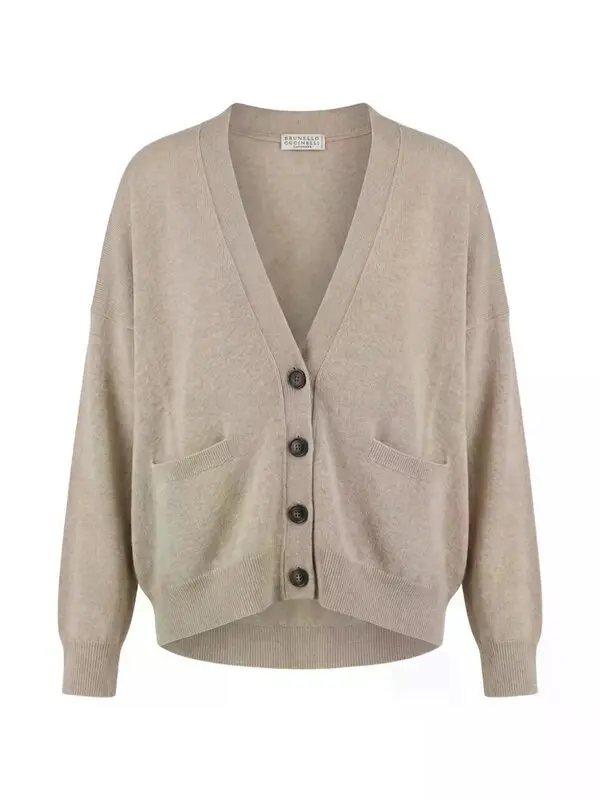 Brunello Cucinelli Beige Cashmere V-neck Cardigan - Neutrals