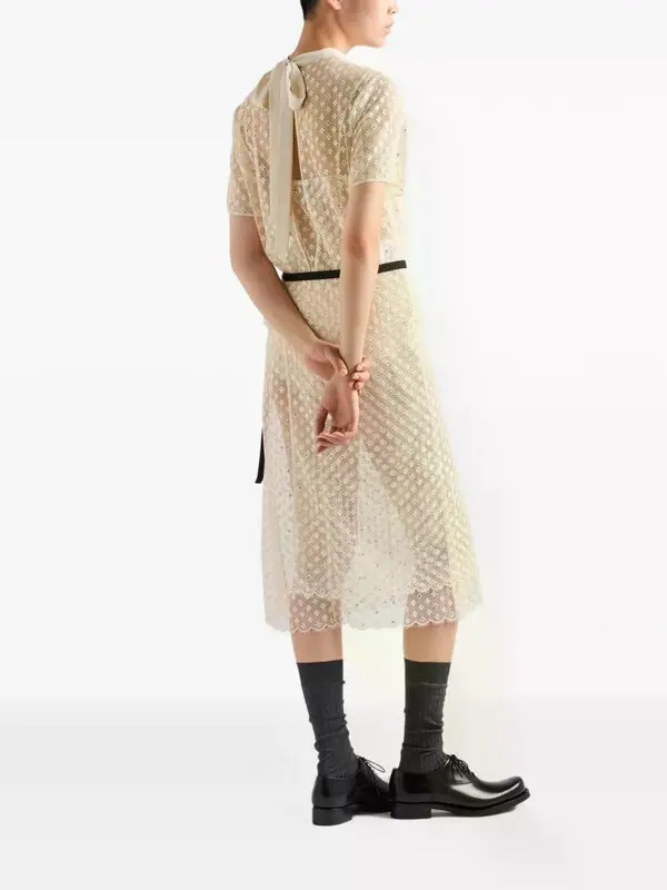 Prada Embroidered Lace Slip Dress - Neutrals