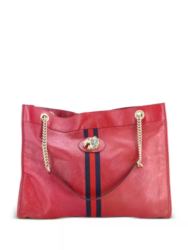Gucci Rajah Chain Leather Large Tote Bag - Red