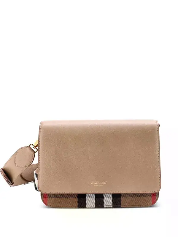 Burberry Mackford Leather And House Check Canvas Small Shoulder Bag - Neutrals