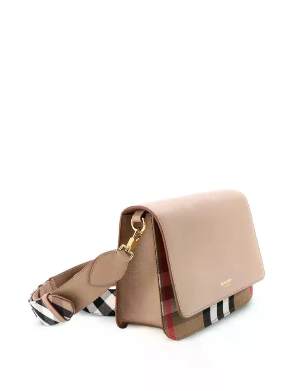 Burberry Mackford Leather And House Check Canvas Small Shoulder Bag - Neutrals