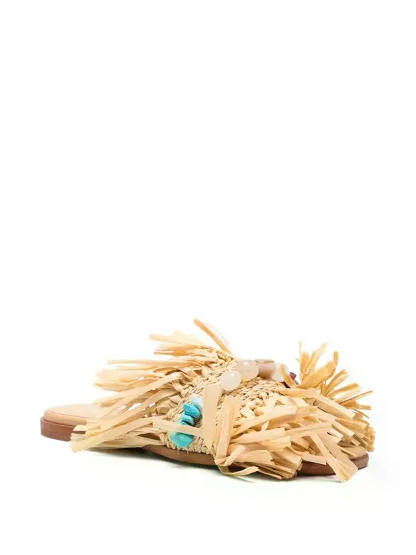 Patrizia Pepe Fringed Raffia Flat Sandals - Neutrals