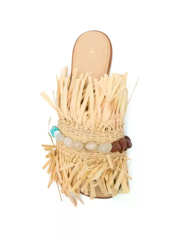 Patrizia Pepe Fringed Raffia Flat Sandals