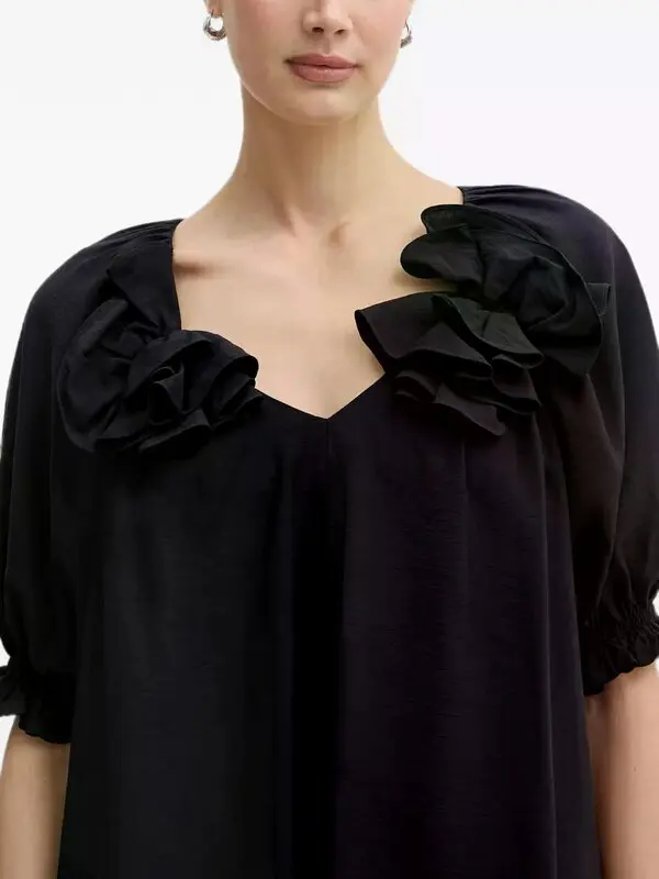 Stine Goya Ruffled Puff-sleeve Midi Dress - Black