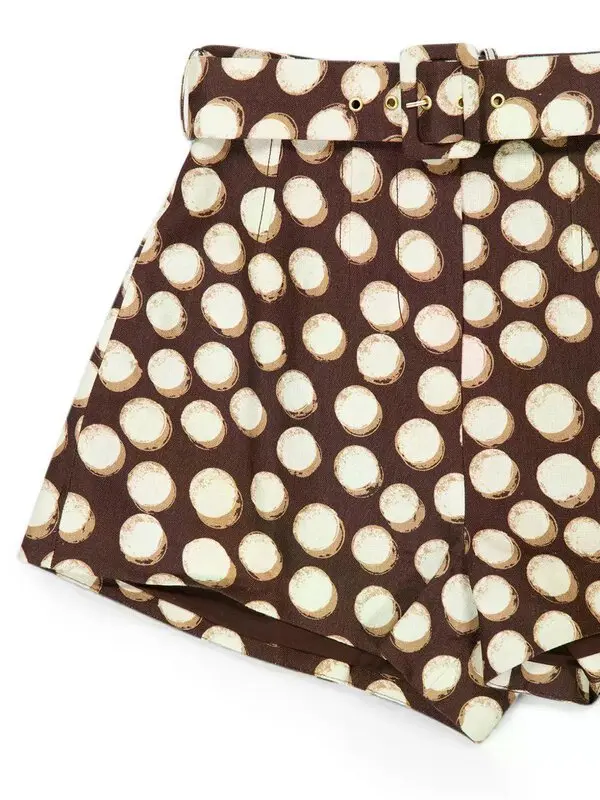 ALEMAIS Belted Polka Dot Linen Shorts