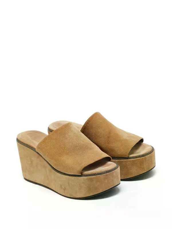 Brunello Cucinelli Monili Detail Open Toe Wedge Platform Sandals