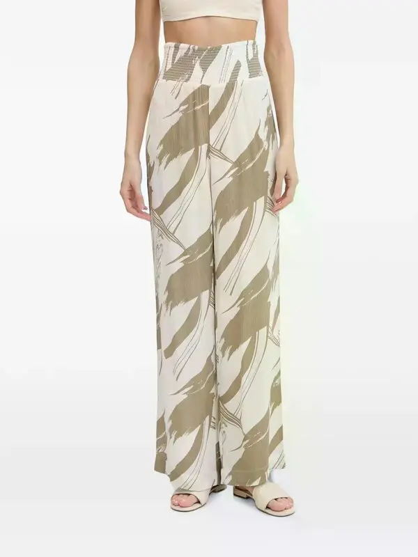 Dkny Abstract Print Smocked Waist Wide Leg Trousers