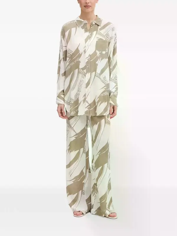 Dkny Abstract Print Smocked Waist Wide Leg Trousers