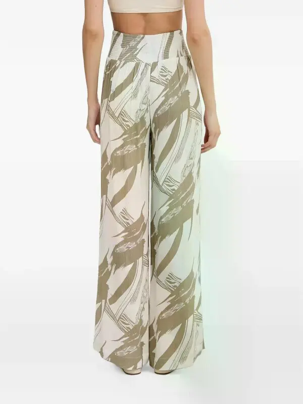 Dkny Abstract Print Smocked Waist Wide Leg Trousers