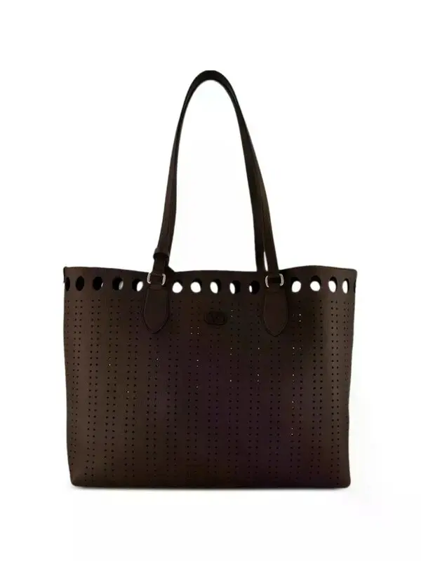 Valentino Garavani Medium Dottie Perforated Shoulder Bag - Brown