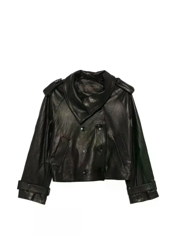 GIORGIO BRATO Leather Double-breasted Jacket - Black