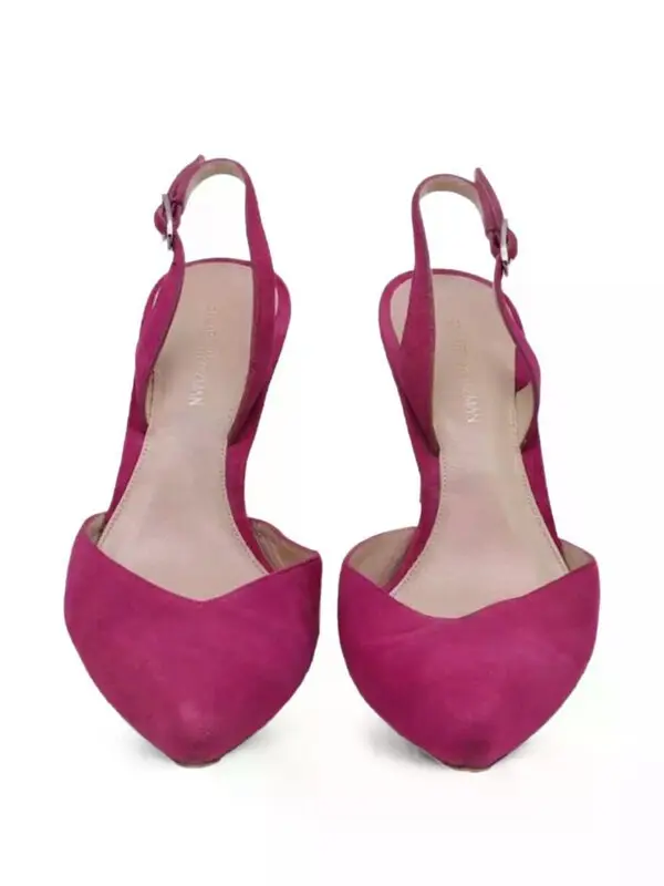 STUART WEITZMAN Suede Pointed Toe Slingback Heels - Pink