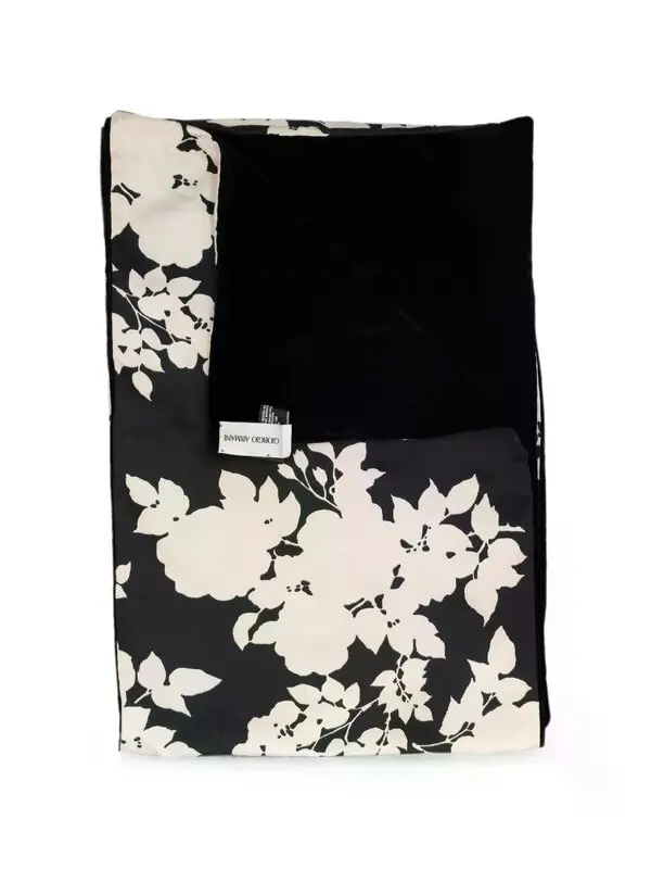 Giorgio Armani Floral-print Velvet Scarf - Black