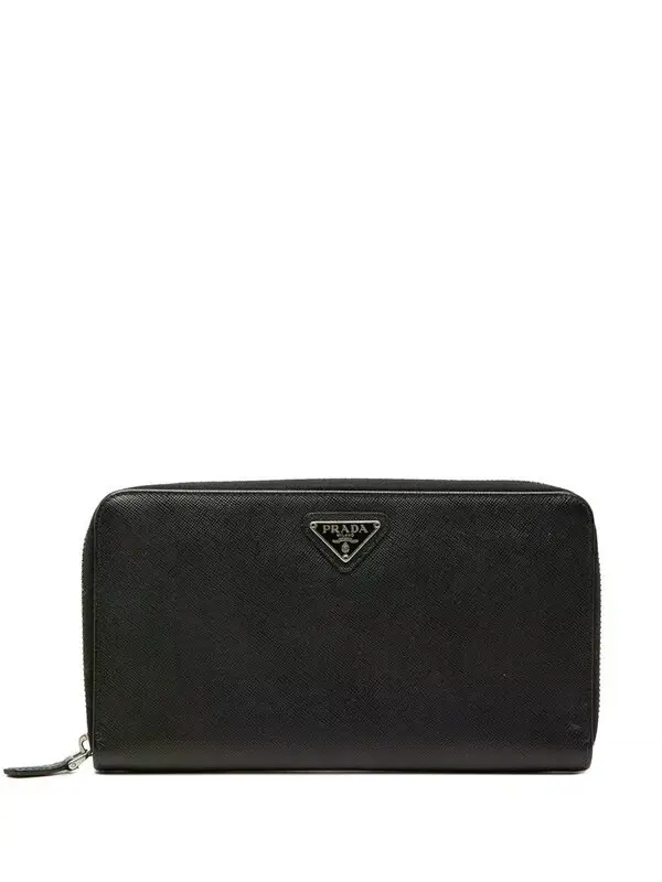 Prada 2000-2013 Saffiano Zip Around Travel Wallet Long Wallets - Black