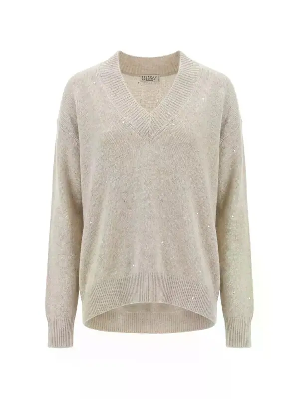 Brunello Cucinelli Sequin-embellished V-neck Sweater