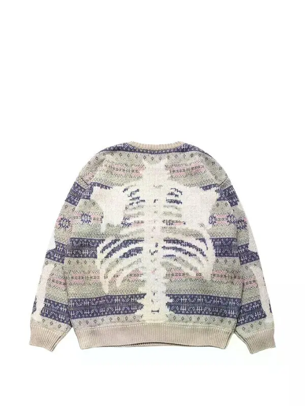 Kapital Fair Isle Skeleton Motif Crew Neck Sweater - Neutrals
