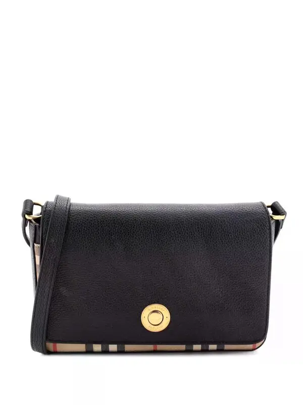 Burberry Hampshire Shoulder Bag Leather And Vintage Check Canvas - Black