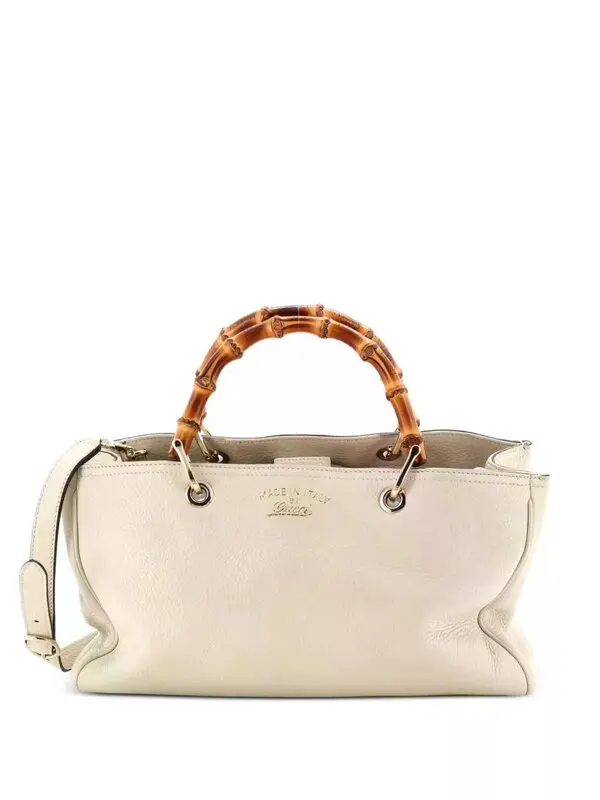 Gucci Bamboo Shopper Leather Medium Tote Bag - Neutrals